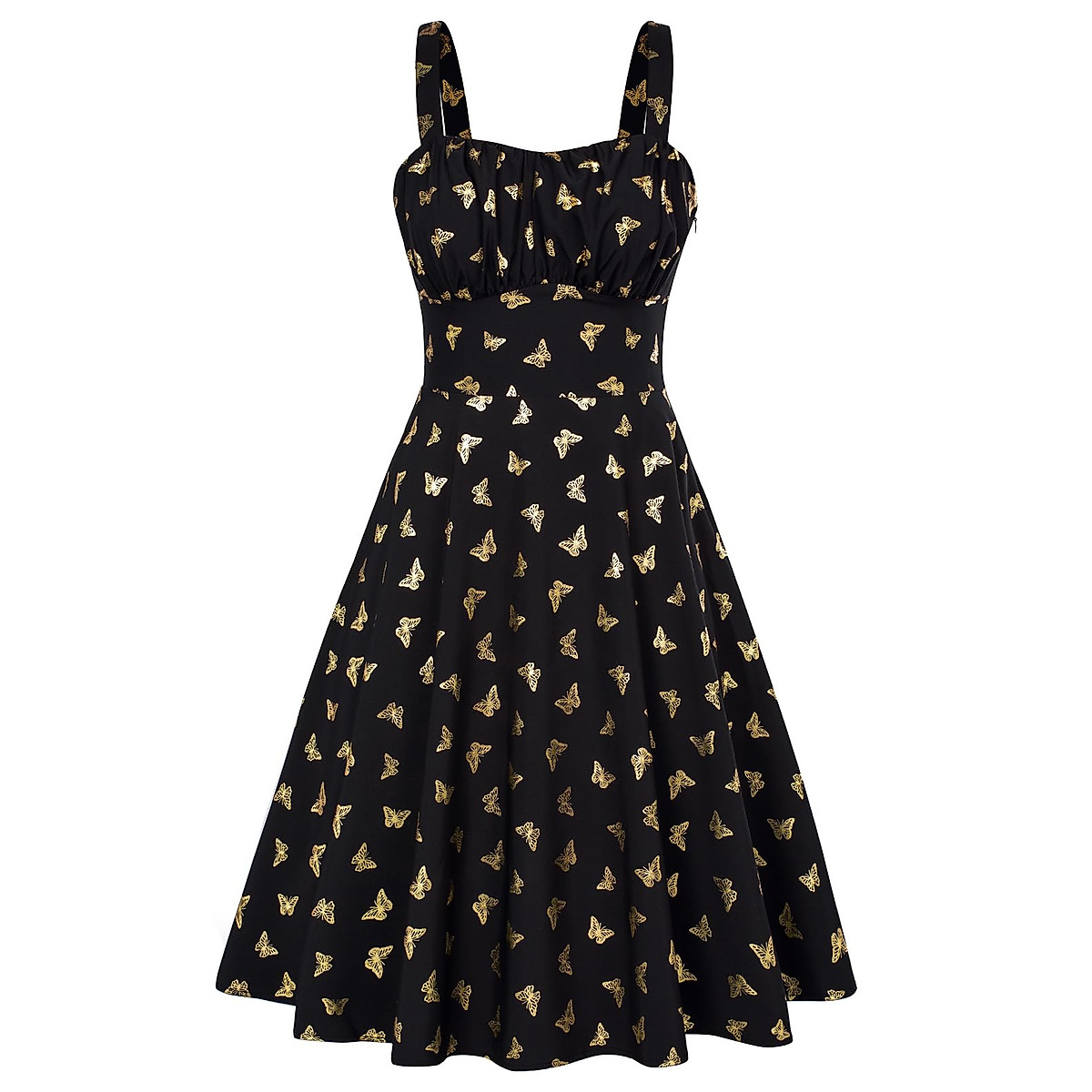 Belle Poque Black Butterfly Print A-line Swing Wedding Guest Cocktail Party Christmas Dresses 1950s Vintage Sleeveless Dress XL