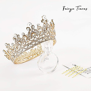 Foyte Baroque Queen Crown Gold Bride Rhinestone Wedding Crown Tiaras Crystal Hair Accessories for Women