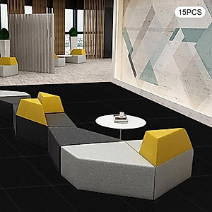 YUNLAIGOTOP 24” x 24” Indoor/Outdoor 0.18" Peel and Stick Carpet Tile, Commercial &Home Carpet Tiles, 15 Pcs Peel and Stick Carpet Tiles, Durable Stick on Floor Tiles for Wood/Ceramic Floors (Black)