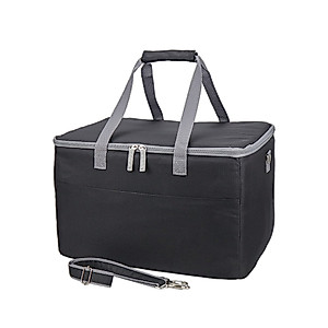 RRvane Insulated Cooler Bag, Leakproof Reusable Grocery Shopping Bag with Double Zippers and Detachable Shoulder Strap, 28L (Black)