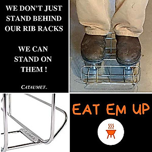 Cataumet BBQ Rib Rack and Beer Can Chicken Holder Smoking Rack Fits Big Egg Style Grills Ovens and Smokers Made with Genuine 304 Stainless Steel