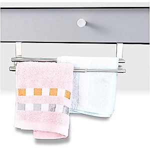 Towel Rack, Double-Layer Stainless Steel Bathroom Rack with Adjustable Rod, Hung on Cabinet, Table, Wall, Door, Suitable for Bedroom, Bathroom, Kitchen, Garage
