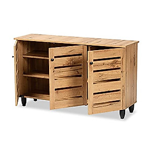Baxton Studio Gisela Modern and Contemporary Oak Brown Finished Wood 3-Door Shoe Storage Cabinet