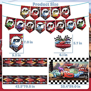 Cars Birthday Party Supplies, Lightning McQueen Cars Birthday Decorations Include Birthday Banner, Foil Balloons, Backdrop, Tablecloth, Cupcake Toppers for Boys Girls