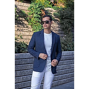 Blazer for Men Mens Casual Regular Fit Suit Jacket Linen Sport Coats Blue 2XL