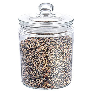Restaurantware Vetri 0.5 Gallon Glass Storage Jar 1 Dishwashable Glass Cookie Jar - Airtight Seal Wide Opening Clear Glass Candy Jar Knob Handle Lid For Kitchen Laundry Or Storage