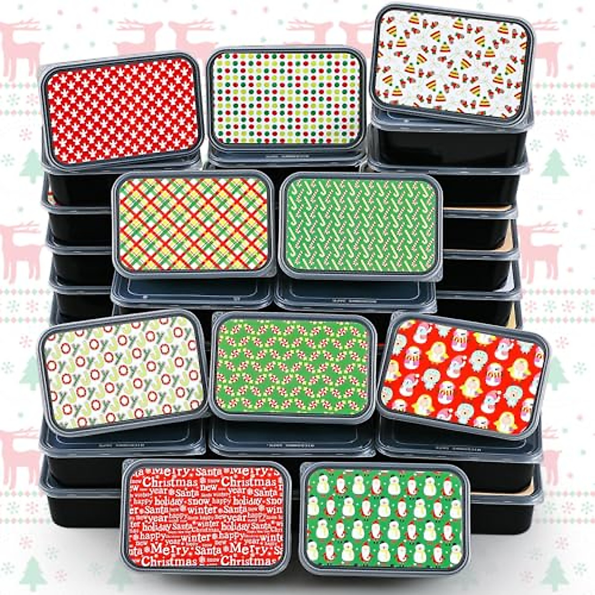 50 Pack Christmas Food Prep Containers with Lids 25 oz Meal Packaging Containers Plastic Christmas Cookie Boxes Reusable for Holiday Goodie Container or Exchange Gift Giving 10 Designs