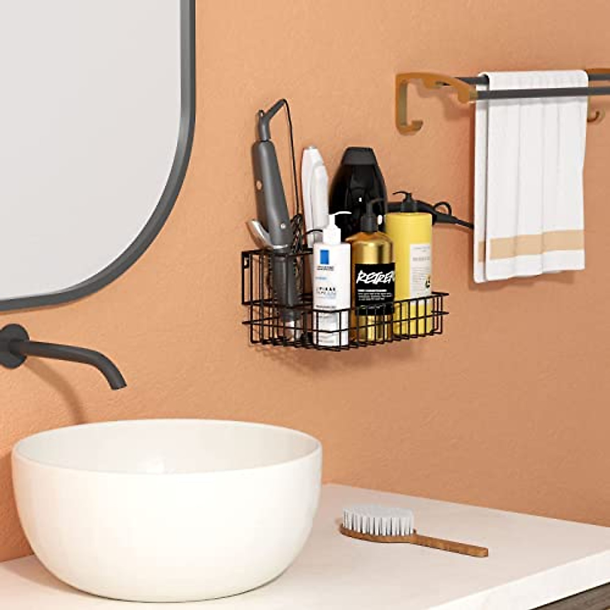 Hair Tool Organizer, NPPLUS Metal Hair Dryer Styling Holder Wall Mounted for Bathroom Countertop Storage, Hair Supply Organizer to Store Blow Dryer, Curling Iron, Straightener, Hair Products - Black