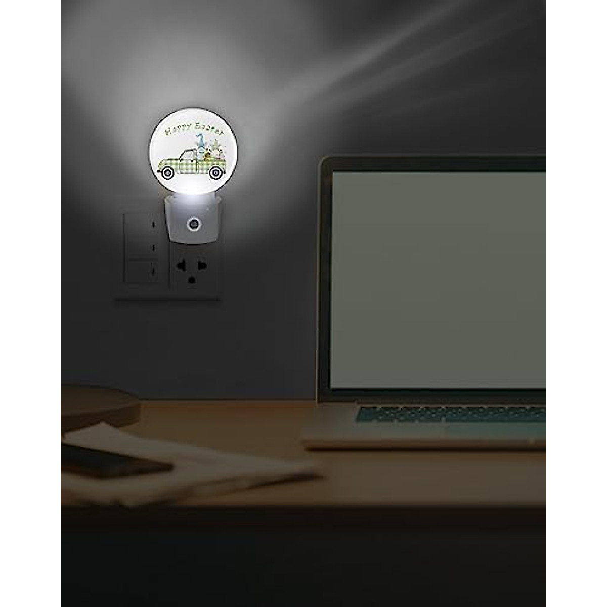 Night Light Plug into Wall, LED Nightlights Happy Easter Green Plaid Truck Pull Gnomes and Eggs Small Nightlight Auto Dusk-to-Dawn Sensor Lamp LED Night Lights for Kid's Bedroom, Bathroom