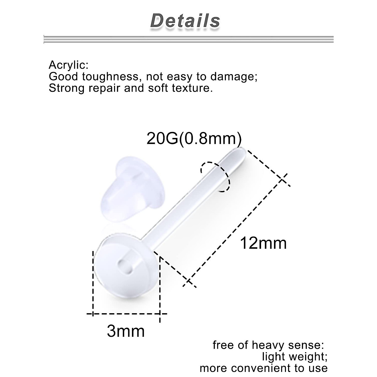Ocptiy Clear Plastic Earring Stud Retainer Set Acrylic Silicone Invisible Earrings Post 20G Bioflex Flat Ear Tragus Cartilage Helix Earring Pin Ring Spacers Piercing Jewelry Men Women Work Sport