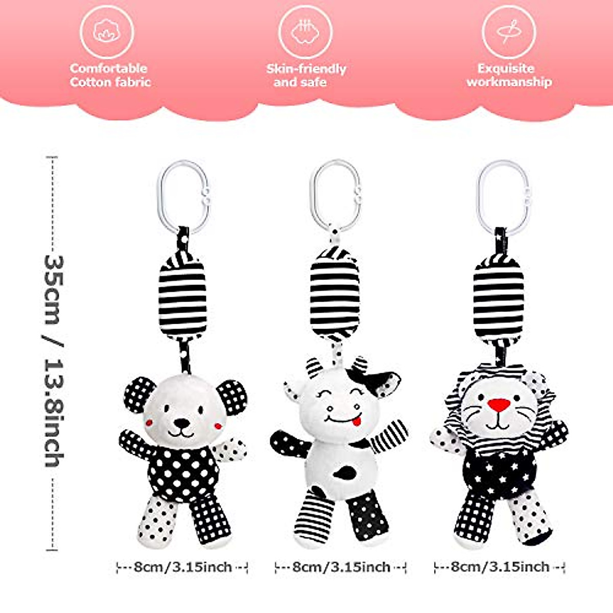rolimate Baby Toy Cartoon Animal Stuffed Hanging Rattle Toys, Baby Bed Crib Car Seat Travel Stroller Soft Plush Toys with Wind Chimes, Best Birthday Gift for Newborn 0-18 Month