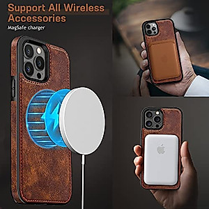 LOHASIC for iPhone 13 Pro Max Leather Case Compatible with Magsafe, Slim Luxury PU Non-Slip Grip Rugged Bumper Shockproof Full Body Protective Cover Phone Cases for iPhone 13 Pro Max 6.7" - Brown