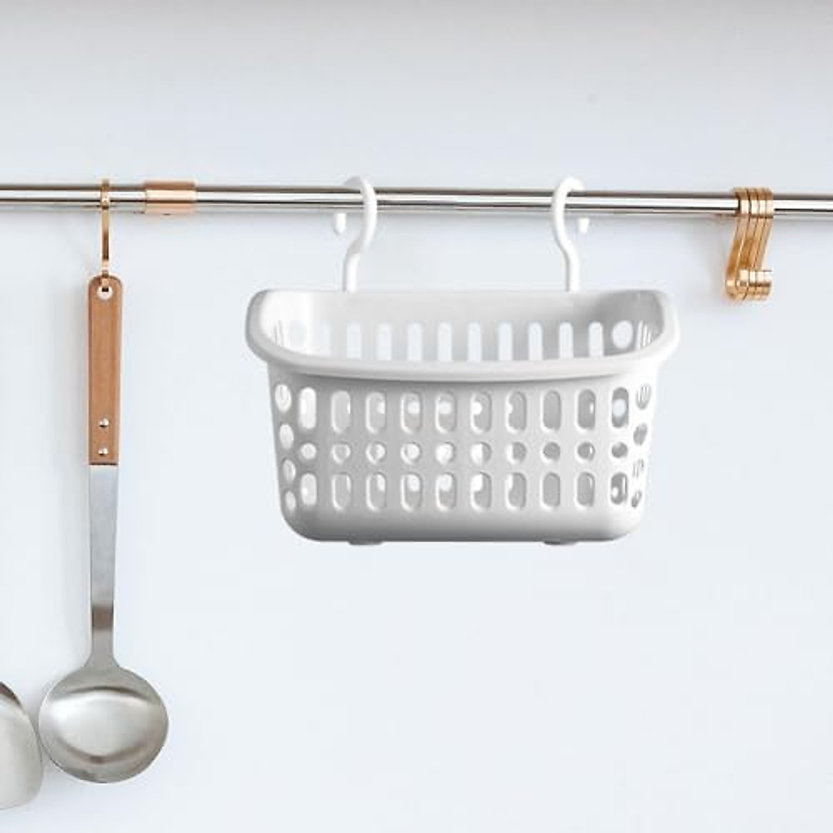 JISADER Bathroom Basket, Tidy Organiser Multifunctional Container, with Hook, Hanging Storage Basket, Shower Basket for Dorm, 22cmx19.5cmx16cm