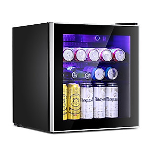 Antarctic Star Mini Fridge Cooler 68 Can Beverage Refrigerator Glass Door for Beer Soda Wine Small Drink Dispenser Clear Front Door Removable for Home, Office or Bar, 1.5cu.ft., Silver