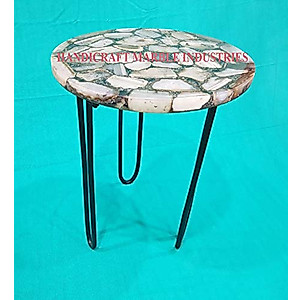 24" Inch Round Brown Grey Agate Coffee Table with Hair Pin Style Metal Base, Agate Table, Stone Coffee Table, Agate Table Top, Agate Round Coffee Table, Agate Side Table Home Decor