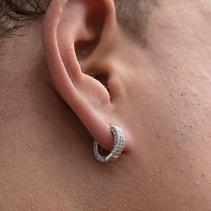 Small Iced CZ Bling Hoops with Cubic Zirconia 14K White Gold Plated 925 Sterling Silver Trendy Hip Hop 12mm Ice Out Huggie Hoop Earrings Jewelry Gifts for Men And Women