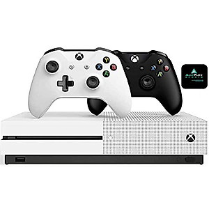 Microsoft Classic Original Xbox One S 1TB HDD with 4K Blu-ray DVD Reader, Two Wireless Controllers Black and White Included,1-Month Game Pass Trial, 14-Day Xbox Live Gold + AllyFlex Sports Cup Mat