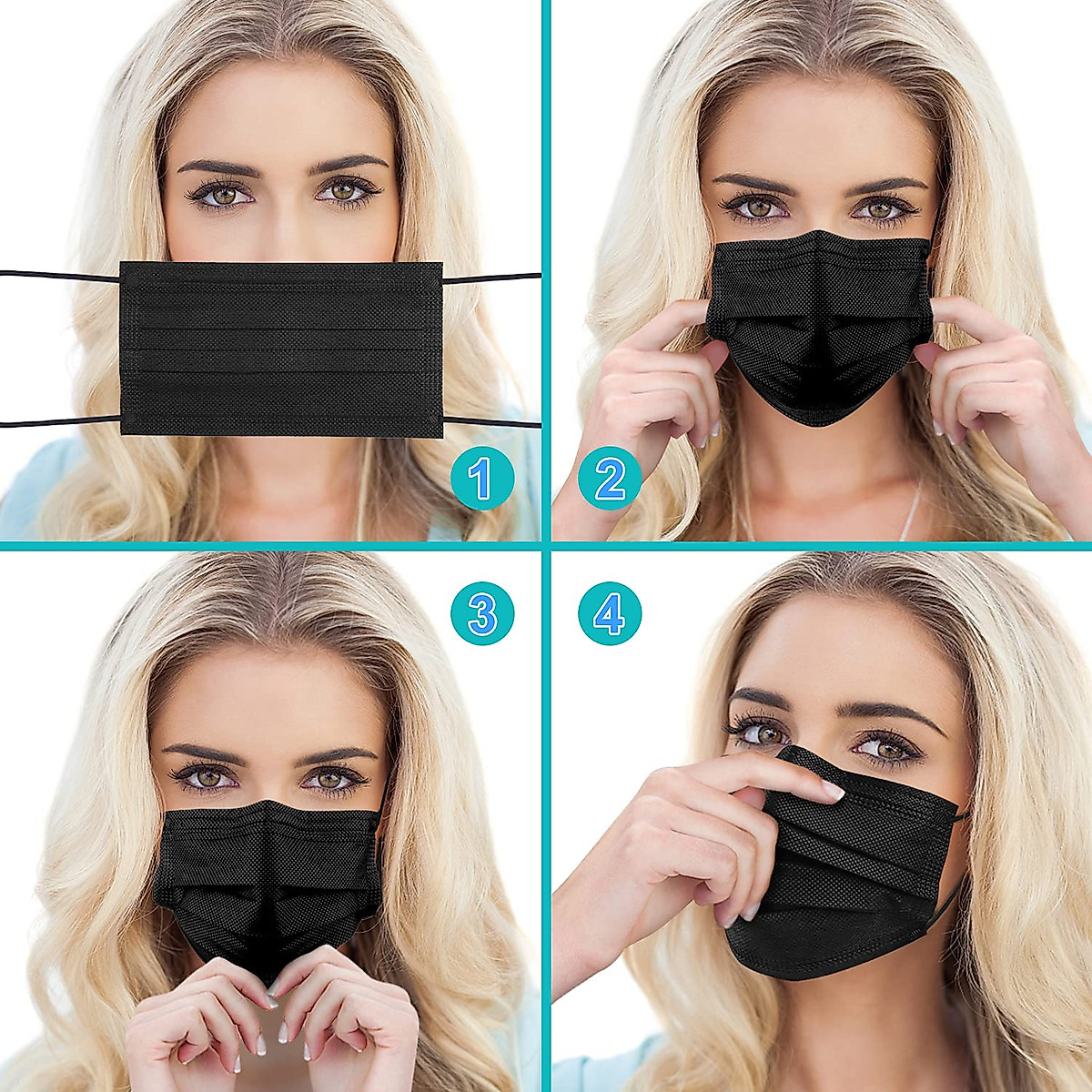 Black Disposable Face Masks, 50 Pack Face Mask 3 Ply Disposable Masks