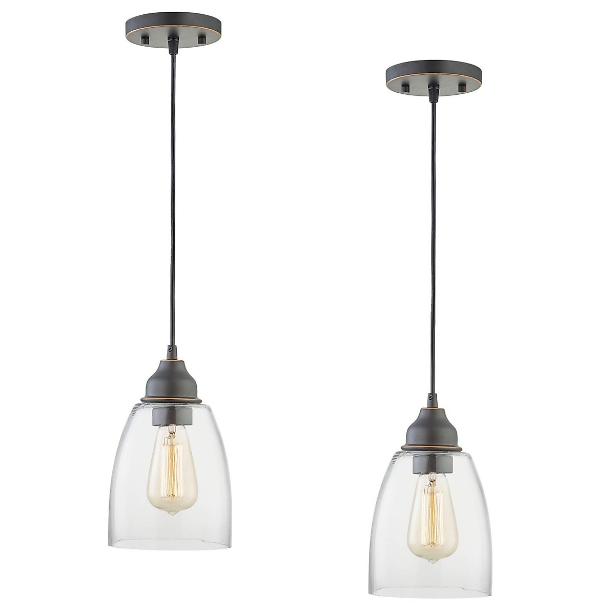 WISBEAM Pendant Lighting Fixture, Hanging Ceiling Lights with E26 Medium Base Max. 60 Watts, ETL Rated, Bulbs not Included, Bronze, 2-Pack