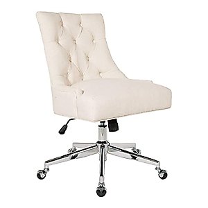 OSP Home Furnishings Amelia Plush Office Chair with Classic Back Button Tufting and Chrome Base, Linen