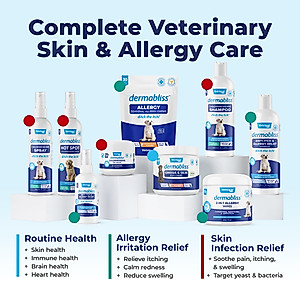 Vetnique Dermabliss 3-in-1 Medicated Dog Wipes - Relief for Itchy Skin, Allergies & Odor Control, Gentle No-Sting Formula, Antihistamine & Hydrocortisone Paw Wipes for Dogs & Cats 50ct