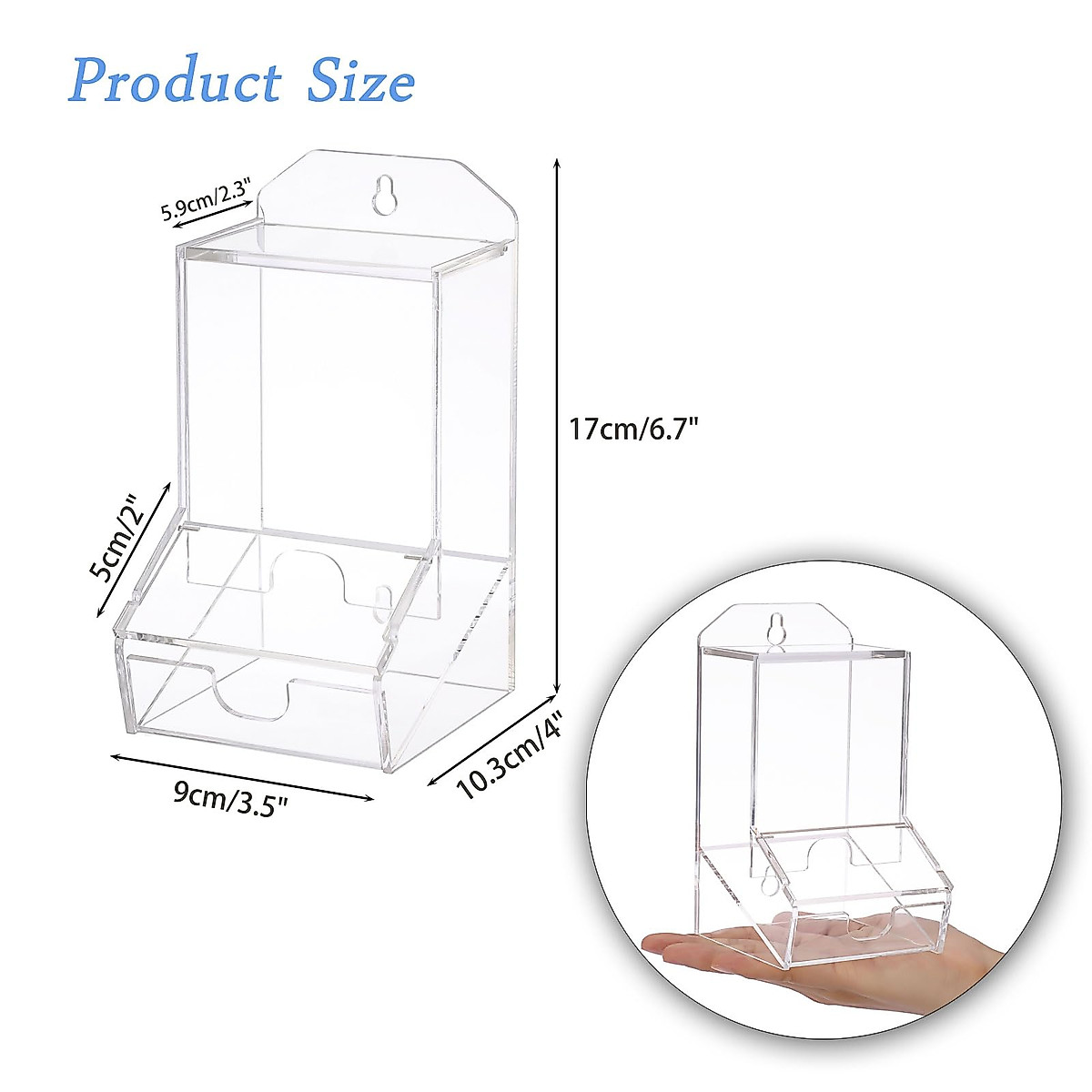 Hipiwe Clear Qtip Dispenser Wall Mount Acrylic Q Tip Holder Bathroom Cotton Ball Organizer Box with Lid Vanity Storage Canister Box for Cotton Swabs Dental Floss, 4"x 3.5"x 6.7"
