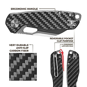 Firebird GANZO FH924-CF Ball Bearing Pocket Folding Knife Wharncliffe D2 Steel Blade G10 Anti-Slip Handle with Clip Camping Hunting Fishing Folder Outdoor EDC Pocket Knife (Carbon Fiber Black)