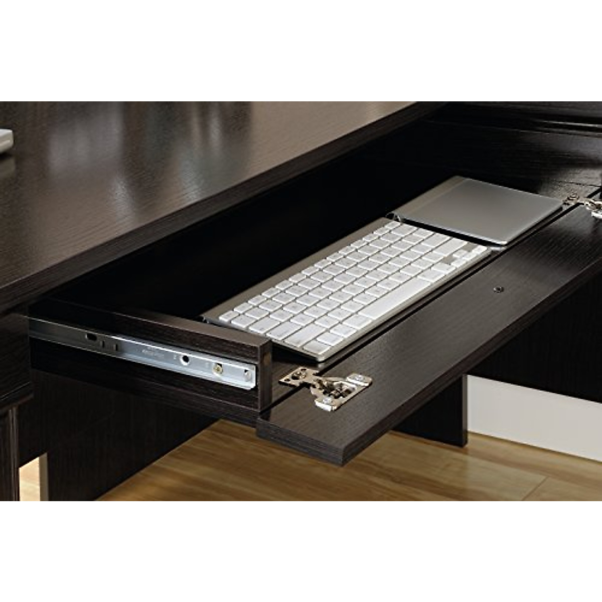 Sauder Bleeker Street L-Desk, Obsidian Oak finish