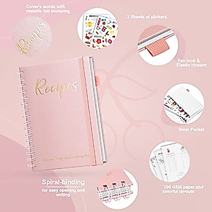 JUBTIC Recipe Book to Write in Your Own Recipes,Sprial Hardcover Personal Blank Recipe Book, Make Your Own Family Cookbook with Gold Foil Stickers, Recipe Journal Hold 120 Recipes - Gold