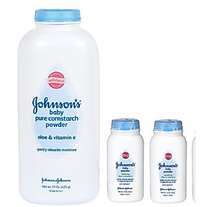 Johnson's Pure Cornstarch Baby Powder 15 Oz + Johnson's Pure Corstarch Travel Size 1.5 Oz, 2 pk