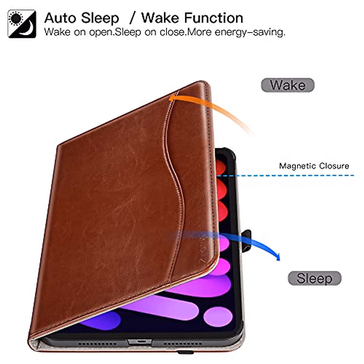 Ztotop Case for New iPad Mini 6 2021 (6th Generation), Premium PU Leather Folio Stand Smart Cover, Multi-Viewing Angles and Auto Wake & Sleep Function for iPad Mini 6th Gen 8.3 Inch - Brown