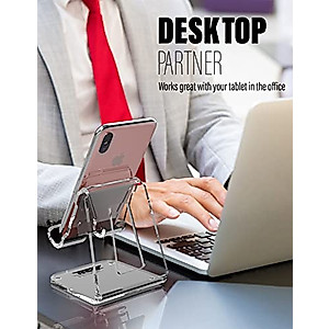 ZAW Acrylic Cell Phone Stand, Office Desk Accessories Clear Phone Stand for Desk, 4MM Acrylic Phone Holder, Compatible with iPhone 14 Pro, Samsung S21 S20 Smartphones (1xPack)