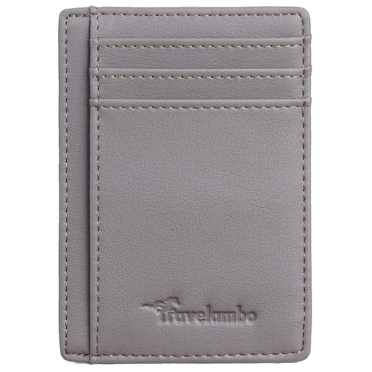 Travelambo Front Pocket Minimalist Leather Slim Wallet RFID Blocking Medium Size(VP Grey Light)