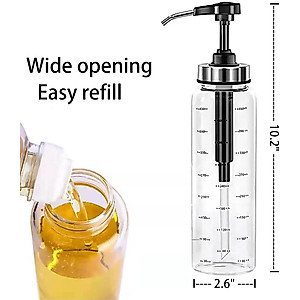 (3 Pack) Glass Sauce Pump Dispenser , No Drip,17 Ounce Big Olive Oil Dispenser Bottle Set, Ketchup Salad Dressing Honey Oil Presser,Sticky Sauce Squeeze Bottle for Kitchen and BBQ
