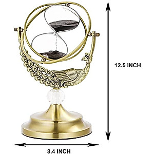 Sand Timer Hourglass Clock 60 Minute with Brass Peacock Frame & Crystal,SuLiao Antiguo Reloj De Arena 1 Hora,Metal Large Watch One Hour Glass Sand Watch for Gifts Home Office Desk Decor
