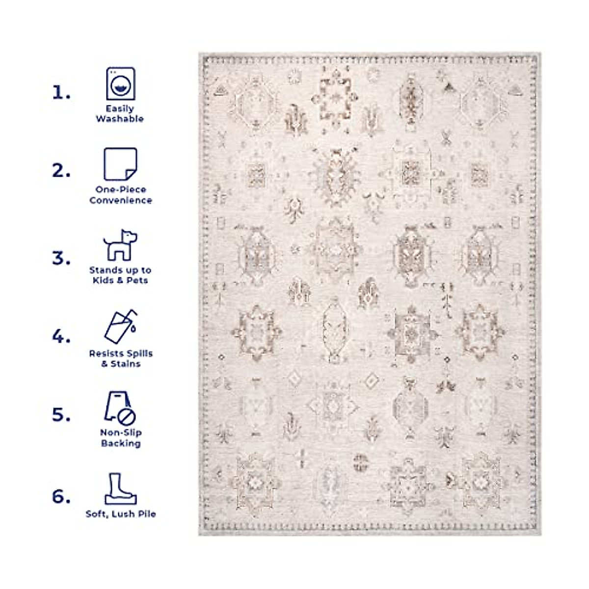 nuLOOM Krystin Distressed Machine Washable Area Rug, 6', Beige