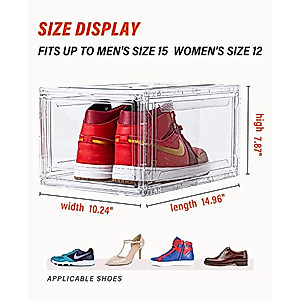 Shoe Storage Box, Clear Shoe Storage Boxes Stackable with Lids Magnetic Door, Front Opening Sneaker Storage Shoe Box for Women/Men
