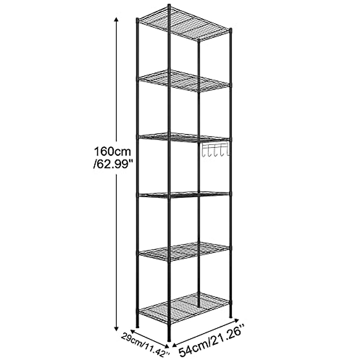 Himimi 6-Tier Wire Shelving Unit, Free Standing Shelf, Metal Storage Shelves, Heavy Duty Organizer Rack for Garage, Kitchen, Living Room, Bathroom, 21.26L x 11.42W x 62.99H, Black