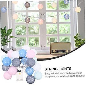 Abaodam 1 Set 20 Cotton Ball Light String Window Curtain Light Holiday Light Decor Decorative Hanging Lights Fairy Curtain Lights Wedding Decoration Astetic Room Decor Led Indoor Plastic