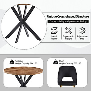 NORDICANA 5-Piece Dining Table Set for 4 - Space Saving 37-Inch Round Table and Chairs, 4 Seaters Dining Set with Upholstered Dining Chairs (Black)