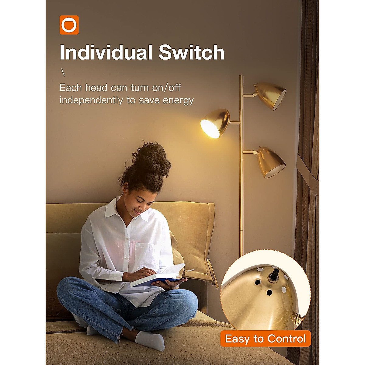 addlon Tree Floor Lamp with 3 Adjustable Rotating Lights and Matching LED Bulbs, Standing Tall Pole Lamps for Living Room, Bedroom, Home, Office - Brass Gold