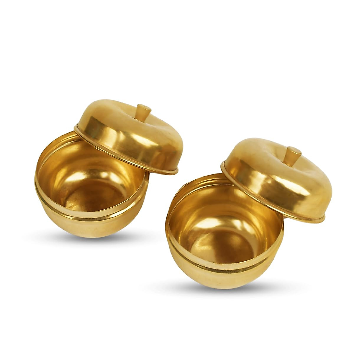RUDRA CENTRE Brass Apple Design Haldi Kumkum Container (Dibbi) - Set of 2
