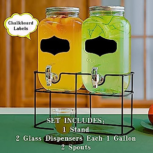 2 Pack Drink Dispenser with Stand Beverage Dispenser Each 1 Gallon Glass Drink Dispensers for Parties Lemonade Sangria Dispenser Mason Jar Drink Dispensers