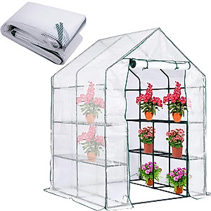 DECOHS Walk-in Greenhouse Replacement Cover with Roll-Up Zipper Door -56x56x76 inch PE Greenhouse Cover for Outdoor Plant Gardening Plants Cold Frost Protection Wind Rain Proof(Frame Not Include)
