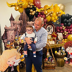 BACOKEY Magical Wizard School Balloon Garland Arch Kit with Snitch Burgundy Black Gold Balloons for Kids Birthday Party Magic Wizard Theme Baby Shower