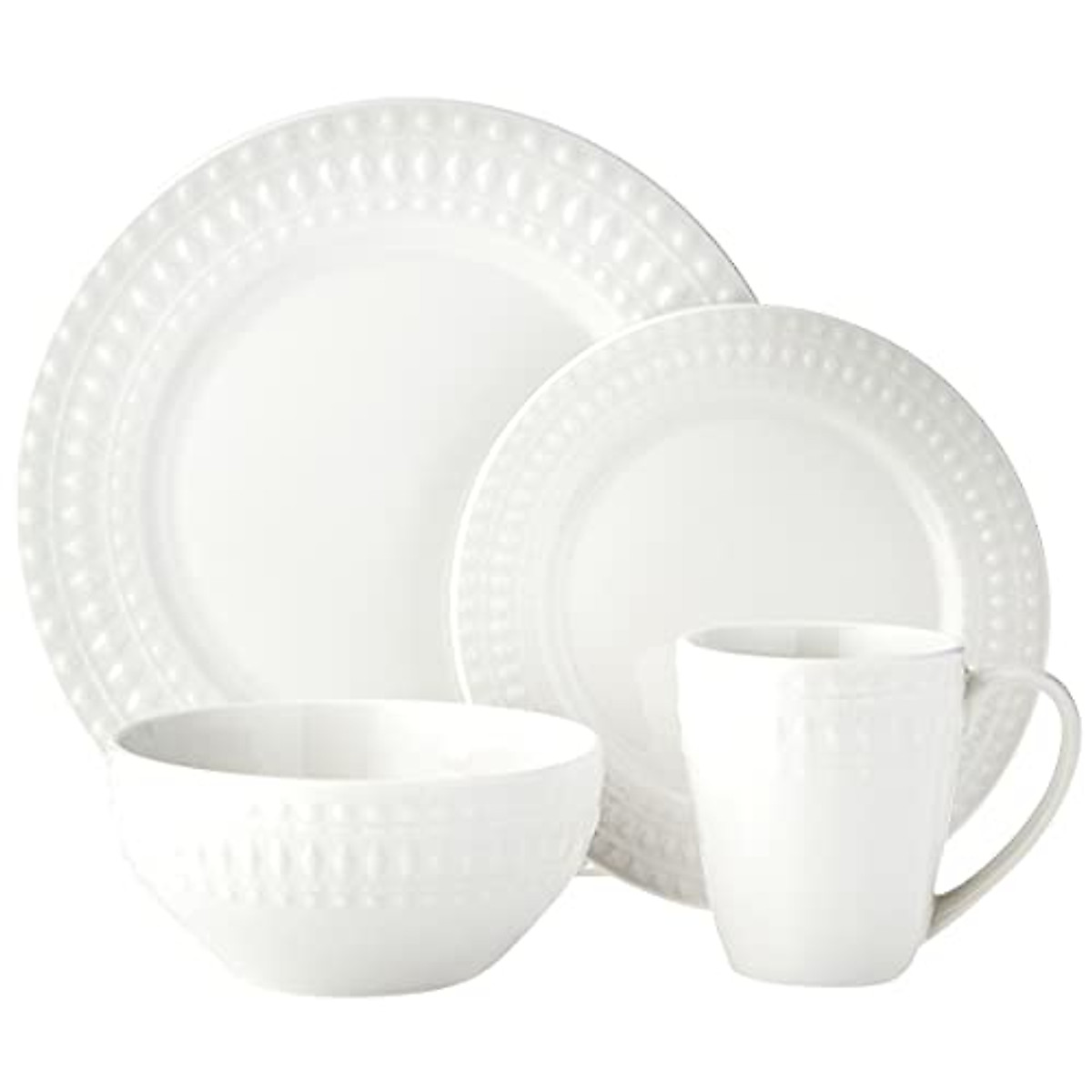 Elle Décor Amelie Round Dinnerware Set – 16-Piece Porcelain Dinner Set w/ 4 Dinner Plate, 4 Salad Plates, 4 Bowls & 4 Mugs – Unique Gift Idea Any Special Occasion or Birthday