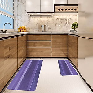 RYANZA 2 Pieces Kitchen Rugs, Abstract Anti Fatigue Non Slip Foam Cushioned Purple Art Painting Comfort Indoor Floor Mat Runner Rug Set for Laundry Office Sink Bathroom (17"x48"+17"x24")