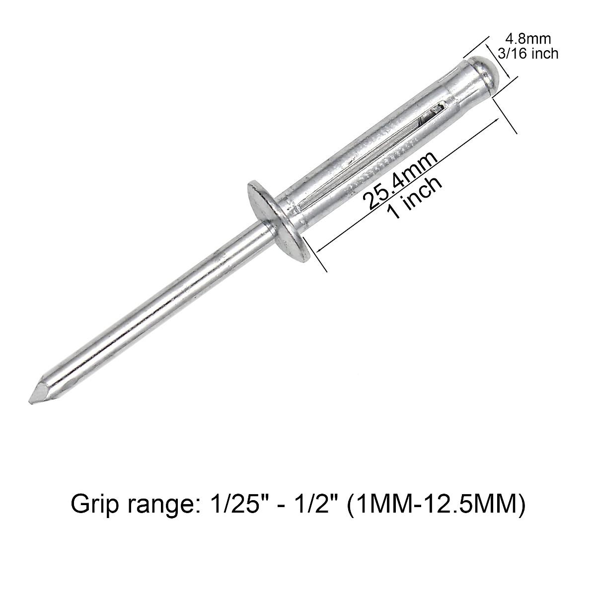 ALLCLEAN 3/16" x 1" Tri-Fold Rivets Assortment - 50Pcs,Silver Tri-fold Exploding Pop Rivets Solid Aluminum Tri Grip Rivets Bulb Style Rivets for Kayak Marine Boat