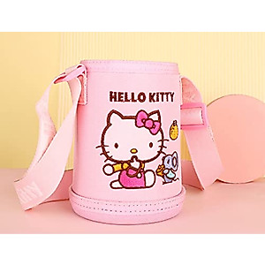 Everyday Delights Sanrio Hello Kitty Stainless Steel Insulated Water Bottle Double Covers with Cup, Straw and Bag 480ml, Pink (KT6603)