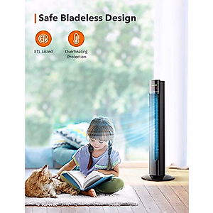 TAOTRONICS Tower Fan, 36" Oscillating Tower Fan with Remote, 9 Modes, Large LED Display, 12-Hour Timer, Space-Saving, Portable Floor Bladeless Fan for Bedroom Living Rooms Office, Black (TT-TF002)